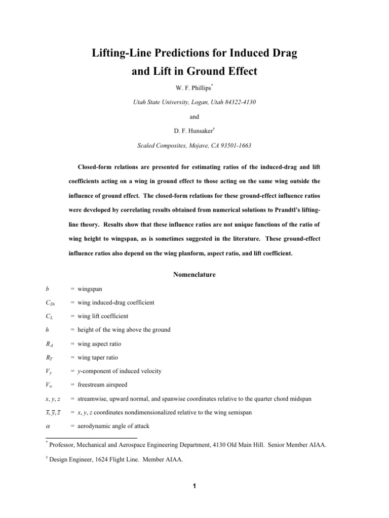 Lifting-Line Predictions For Induced Drag and Lift in Ground Effe | PDF ...