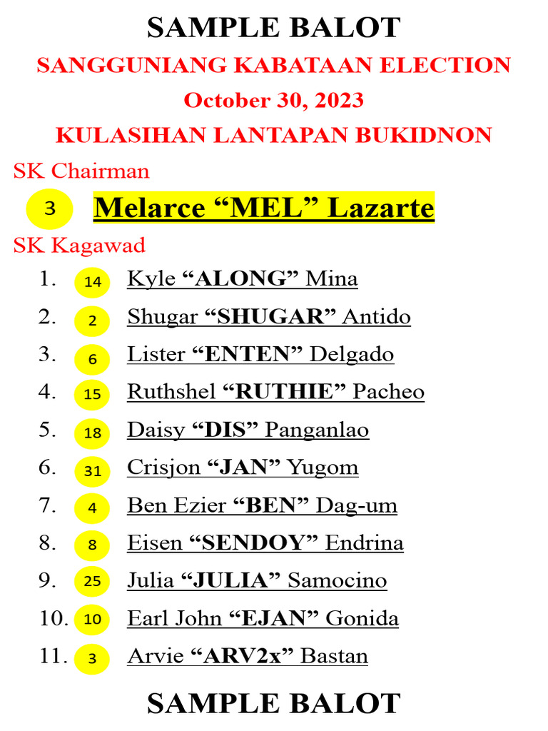 Sample Balot SK Final | PDF | Social Science