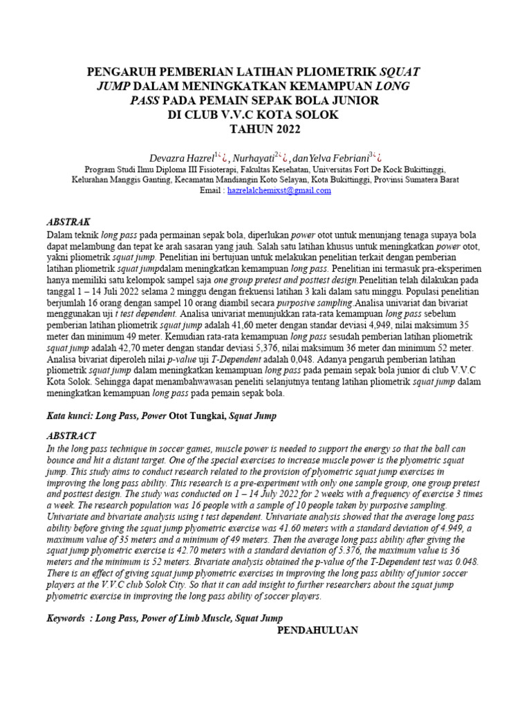 Pliometrik Squat Jump dan Long Pass Sepak Bola | PDF