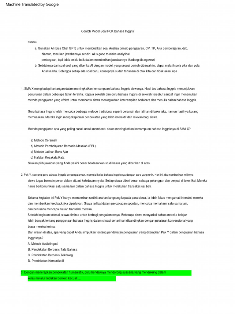 Model Pck-Soal Bahasa Inggris | PDF