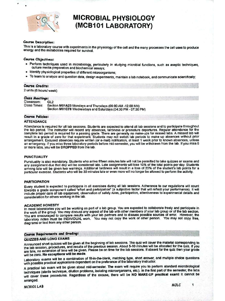 MCB101 Laboratory Instructions | PDF