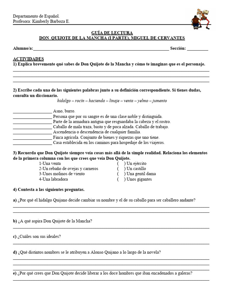 Actividades sobre Don Quijote de la Mancha | PDF | Don Quijote