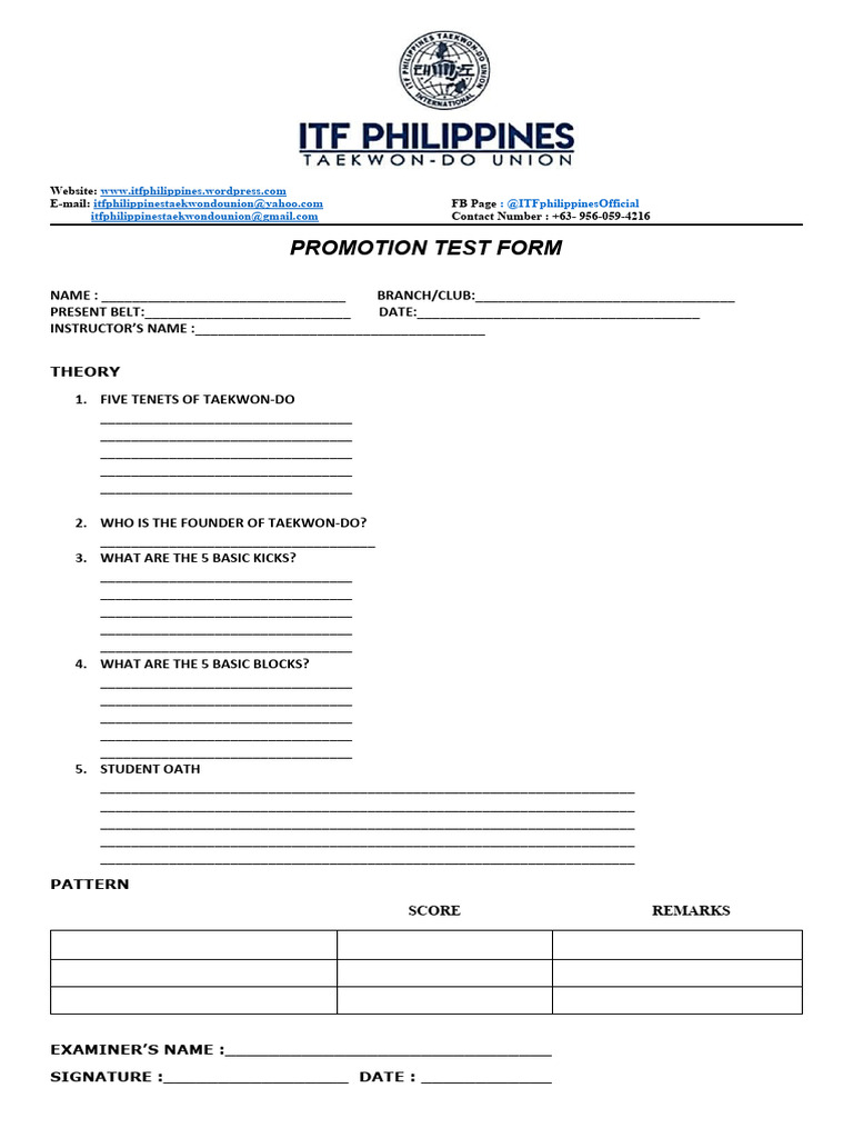 Promotion Test Exam Yellow Belt | PDF | Taekwondo | Indoor Sports
