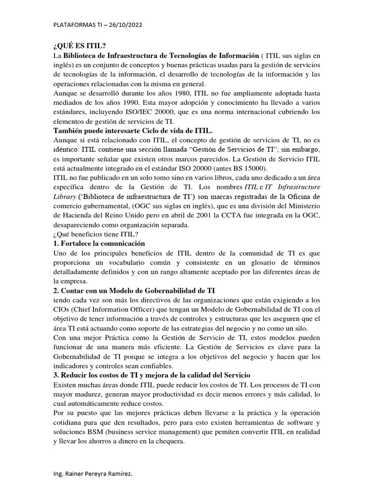 Beneficios y Conceptos Clave de ITIL | PDF | Itil | It Service Management