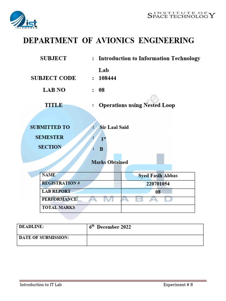 Programing (Operations Using Nested Loop) ... Syed Fasih | PDF | Control Flow | Computing
