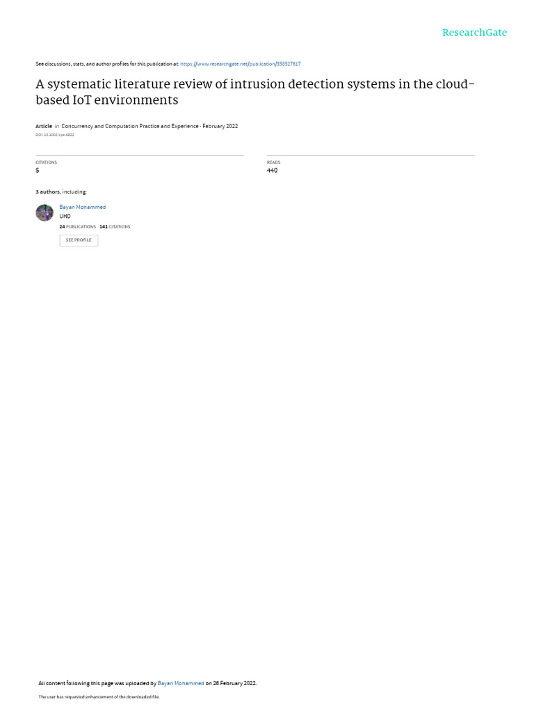 A Systematic Literature Review of Intrusion Detection Systems in The Cloud Based Iot ...
