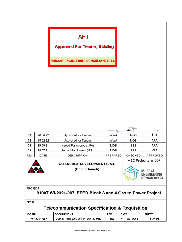 Telecom Specs for Gas to Power Project | PDF | Electrical Wiring ...