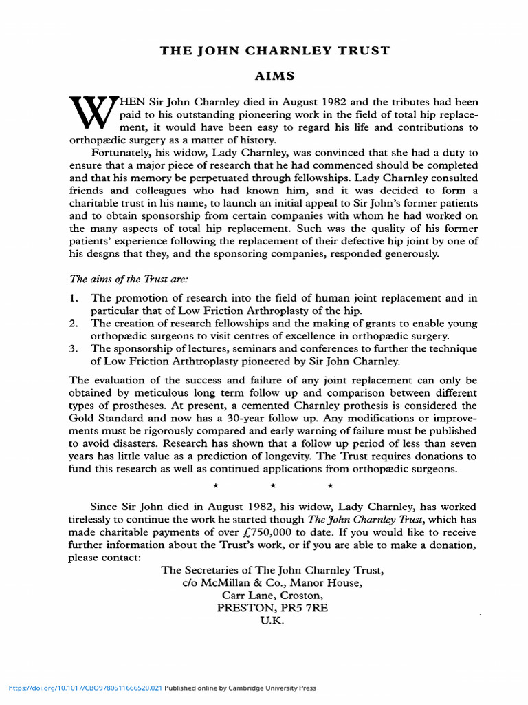 The John Charnley Trust | PDF | Orthopedic Surgery