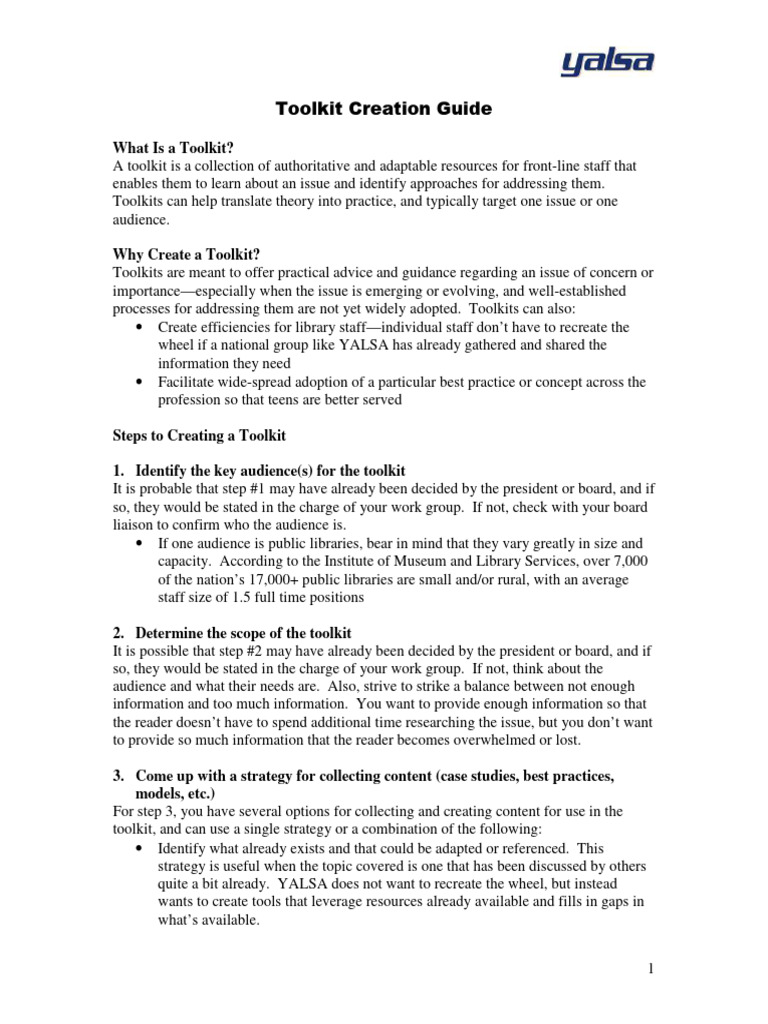 Toolkit Creation Guide | PDF | Libraries | Librarian