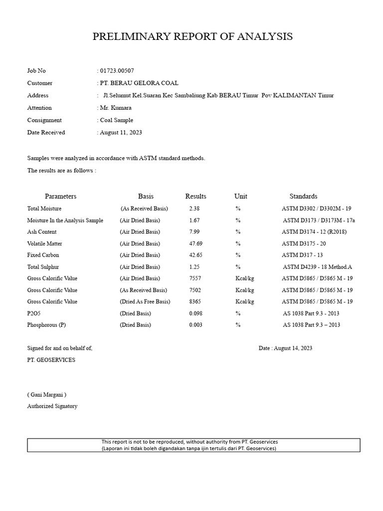 Preliminary Report of Analysis | PDF | Physical Sciences | Materials