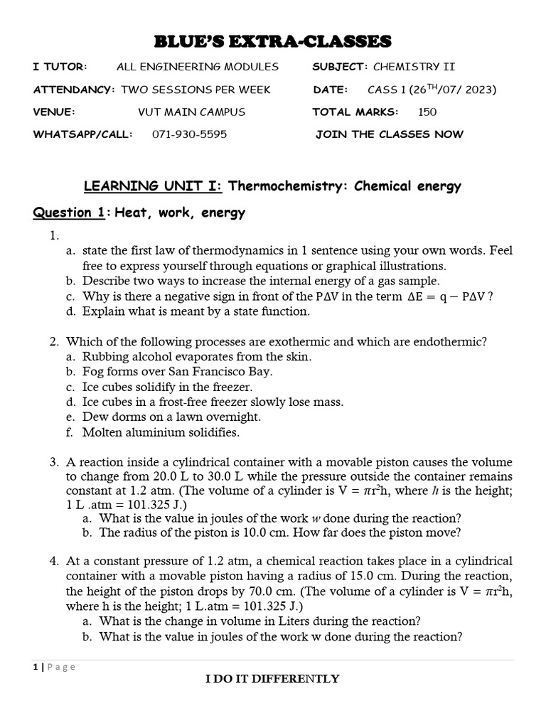 Chemistry Ii Unit 1 Paper 1 | PDF | Gases | Heat