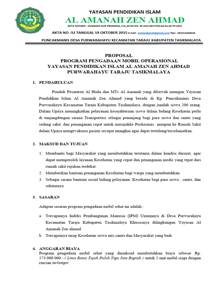 Proposal Mobil Operasional | PDF
