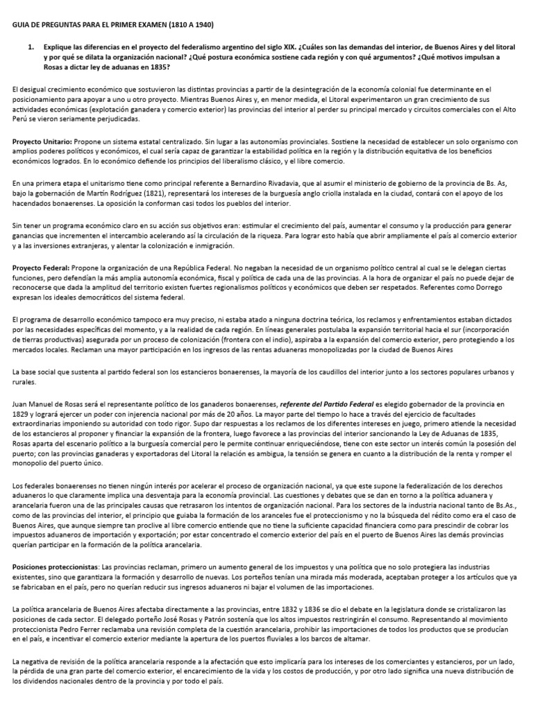 Guia de Preguntas para El Primer Examen | PDF | Proteccionismo | Gran ...