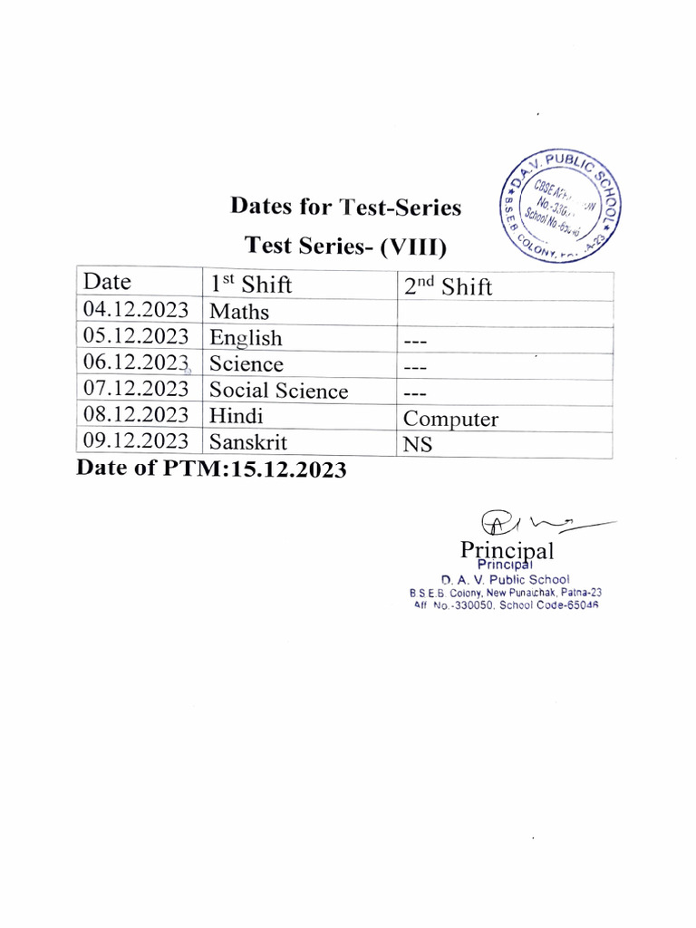 Test Series Schedule for December 2023 | PDF