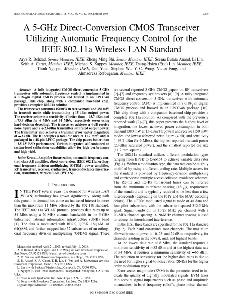 A 5-Ghz Direct-Conversion Cmos Transceiver Utilizing Automatic ...