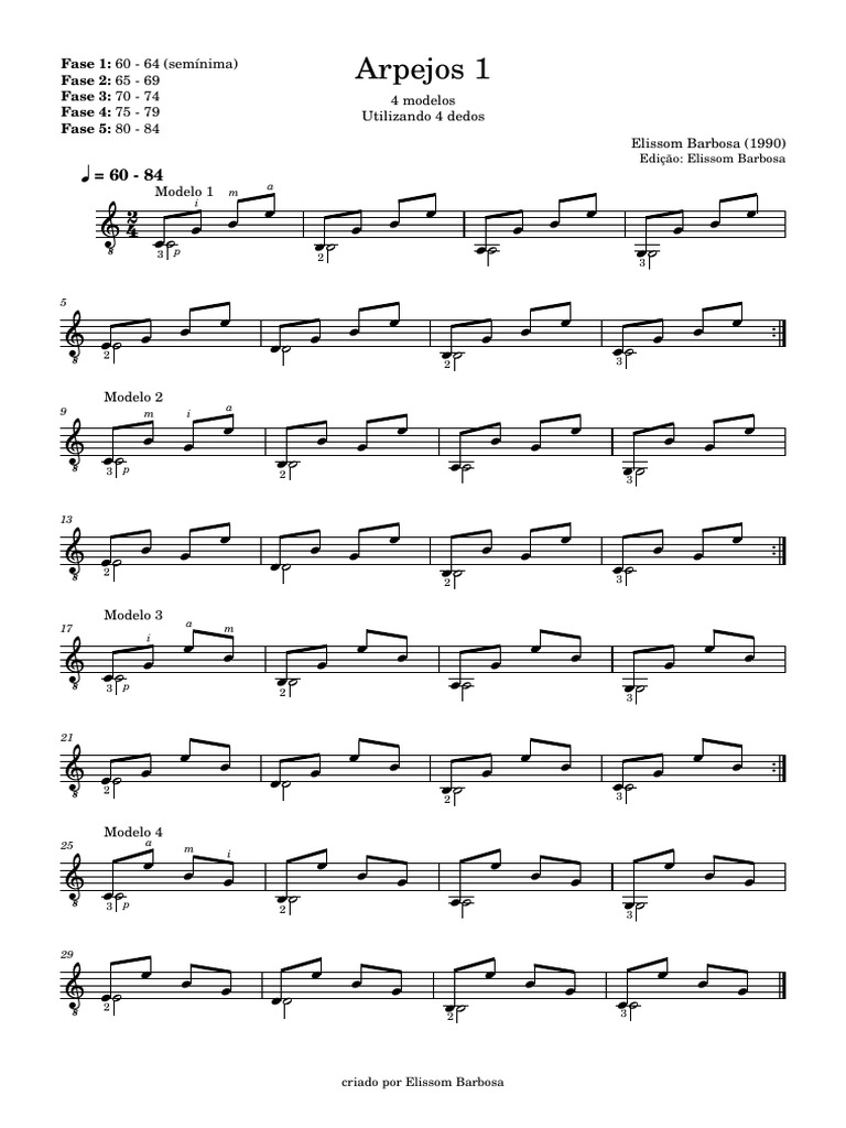 Vídeo 1 - Arpejos 1 - 4 Tipos (Partitura) | PDF