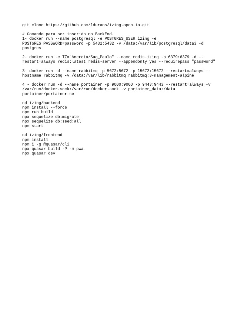 Comandos Izing Via Docker | PDF | Technology & Engineering