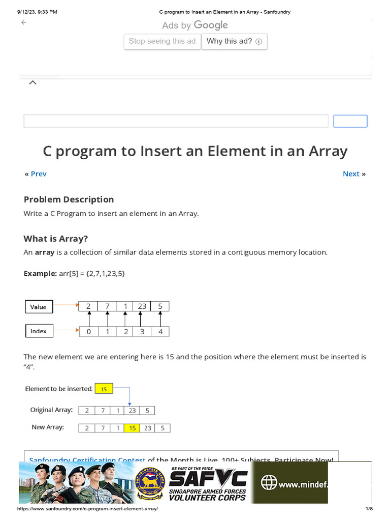 C Program To Insert An Element in An Array - Sanfoundry | PDF ...