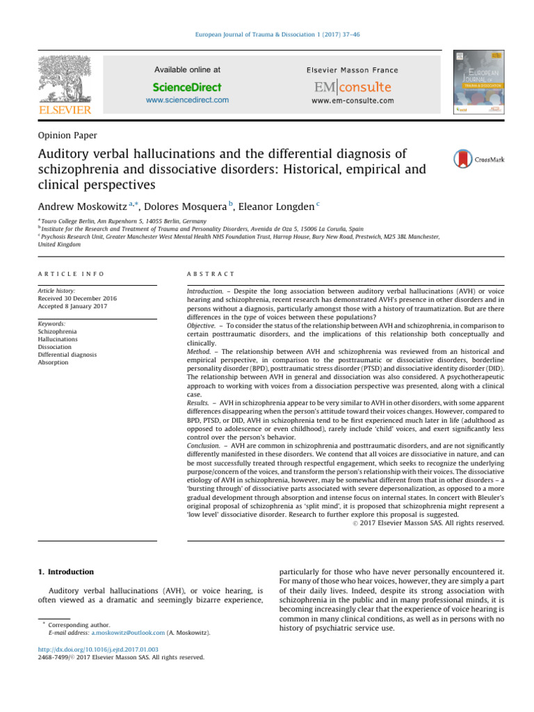+2017 Auditory Verbal Hallucinations and The Differential Diagnosis of Schizophrenia and ...