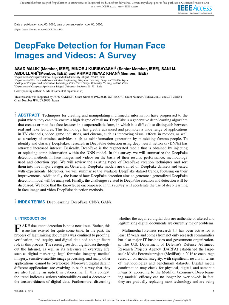 DeepFake Detection For Human Face Images and Videos A Survey | PDF | Deep Learning | Artificial ...