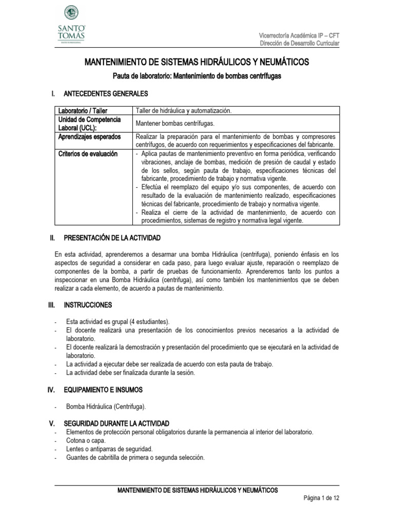 1_5_Lab_Mantenimiento de Bombas HidrÃ¡ulicas 2.0 | PDF | Rodamiento (Mecánico) | Bomba