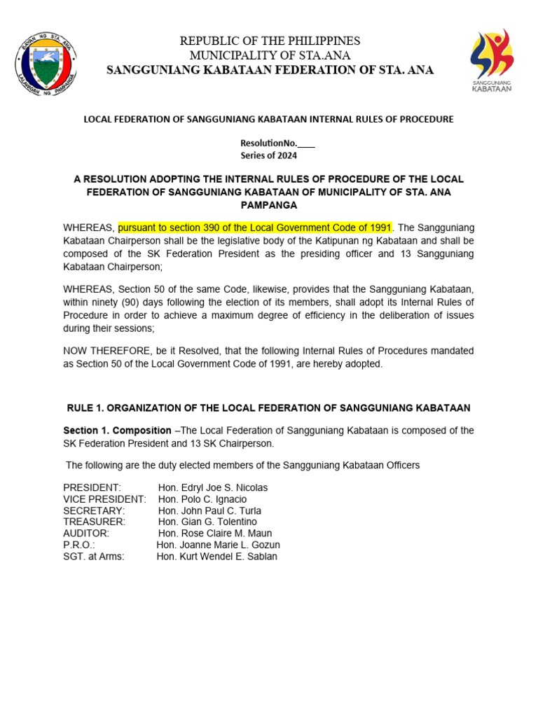 SK Fed Irp | PDF | Quorum | Political Law