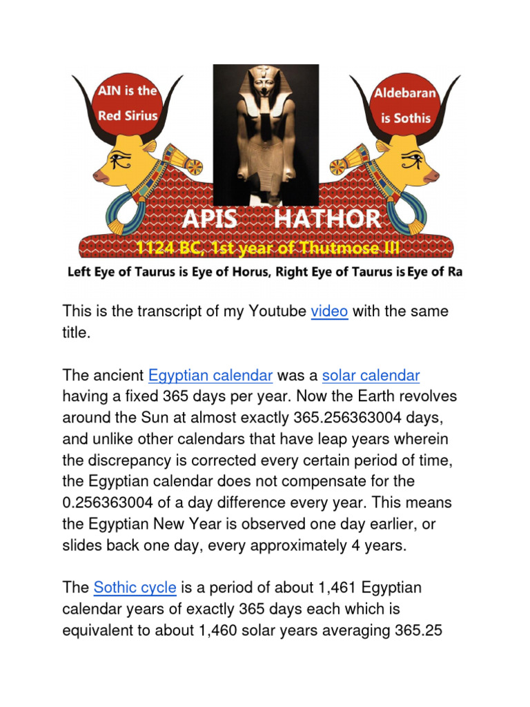 Ancient Egyptian Calendar & Sothic Cycle | PDF | Hatshepsut | Solar Eclipse