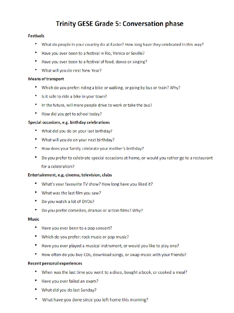 Trinity 5 Questions | PDF