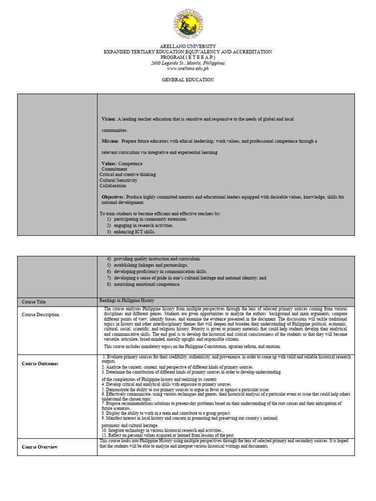 Philippine History Course Overview | PDF