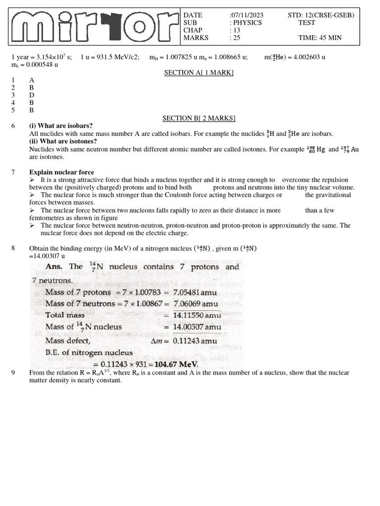 Nuclear Physics Concepts Explained | PDF | Nuclear Force | Nuclear Fusion