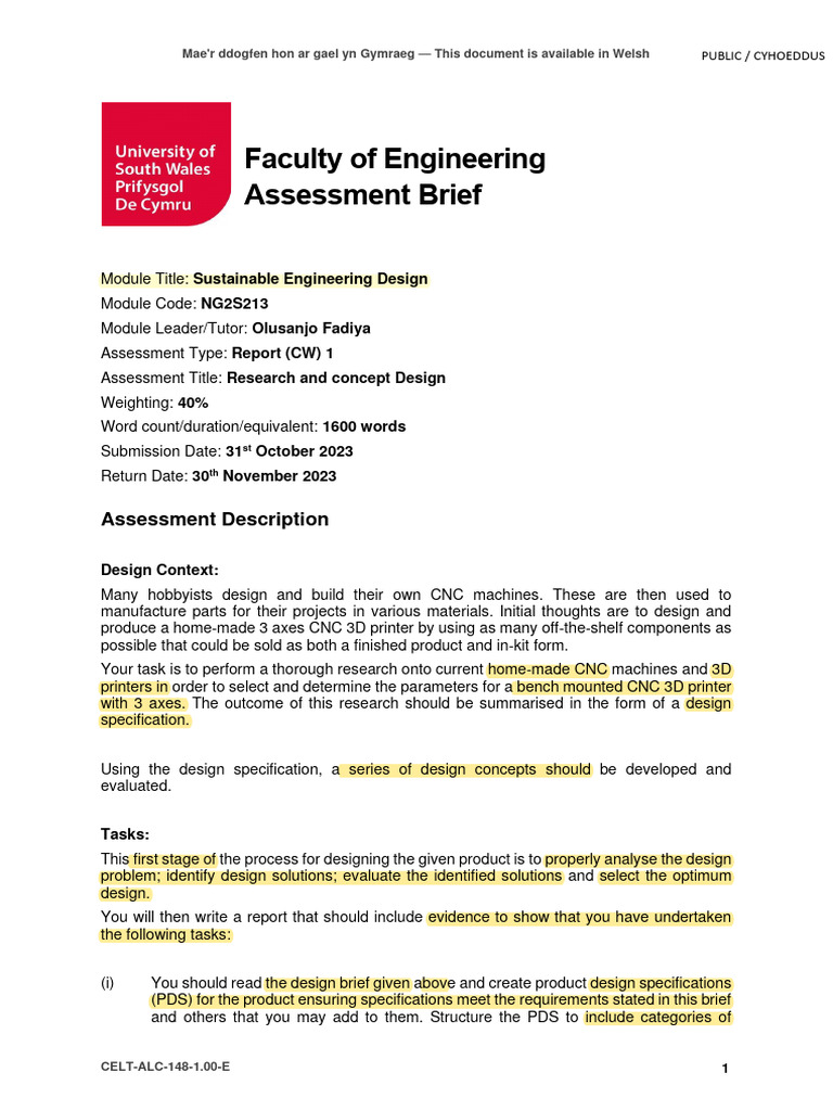 Edited Brief NG2S213 - CW1 - 2023 - Sustainable Engineering Design - Assignment 1 | PDF ...