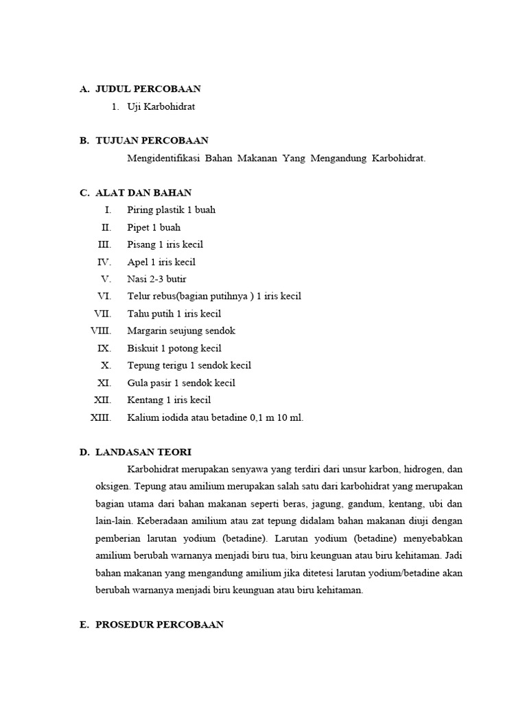 Uji Makanan (Uji Karbohidrat, Dan Uji Lemak) | PDF