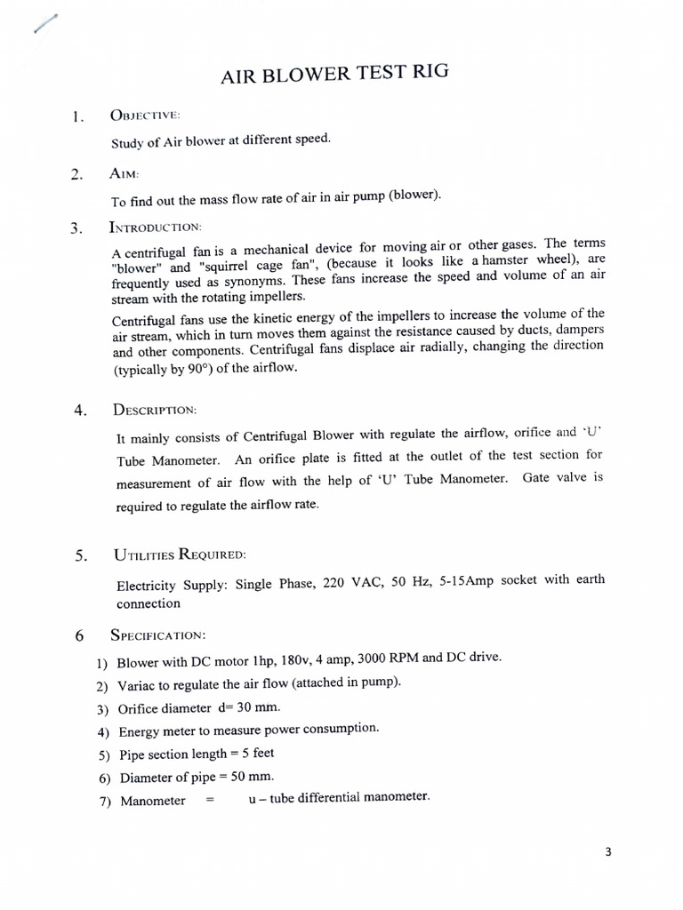 Air Blower Test Rig Pdf Electric Power Energy Technology