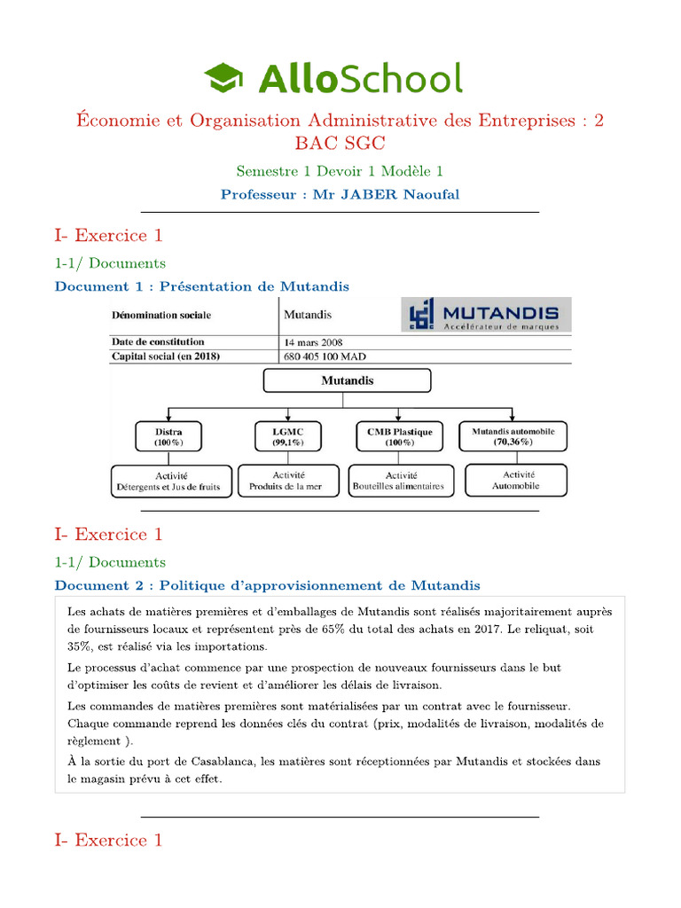 Orga 2bac SGC Semestre 1 Devoir 1 Modele 1 4 | PDF