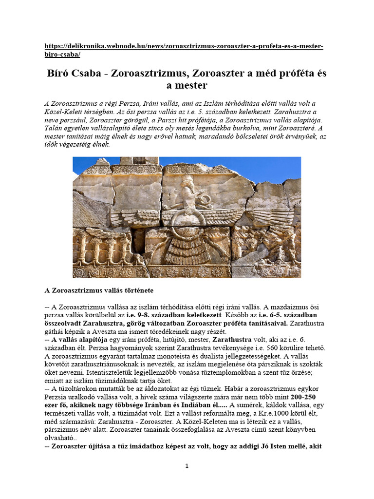 6 - Bíró Csaba - Zoroasztrizmus, Zoroaszter A Próféta És A Mester | PDF