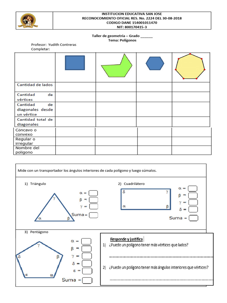 Taller de Geometría: Polígonos | PDF