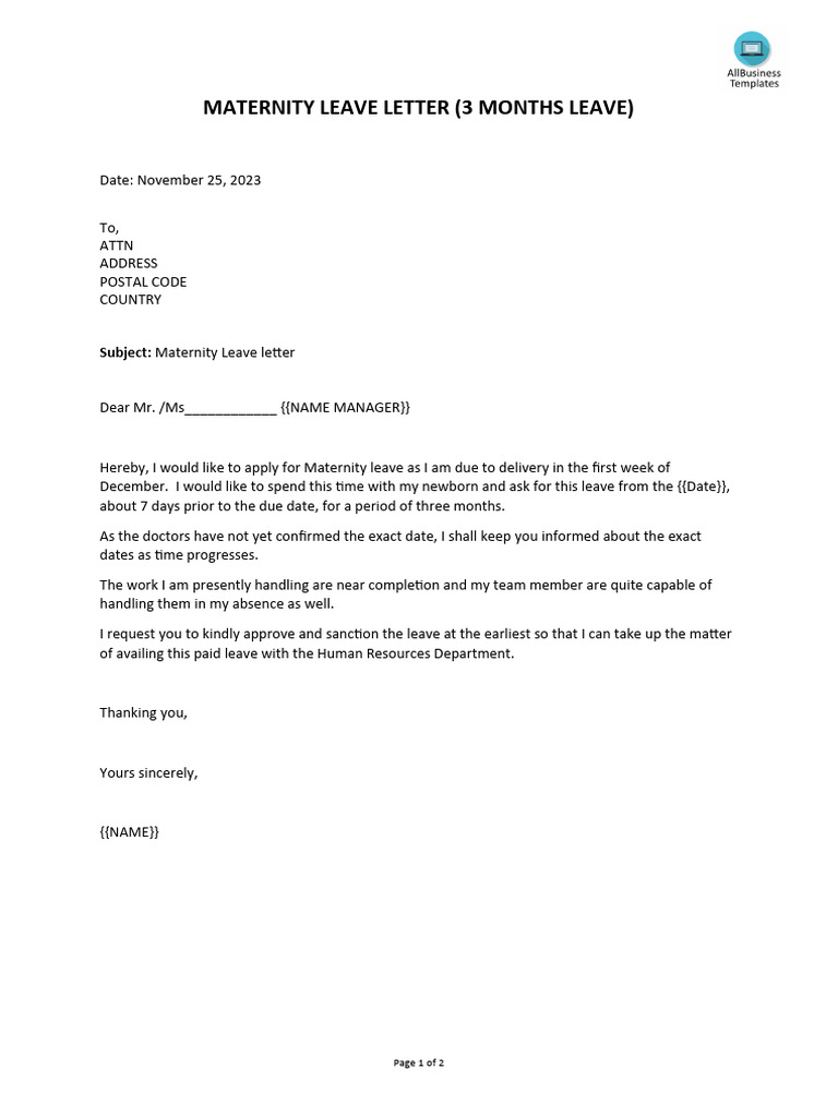 Maternity Leave Letter Sample Template | PDF