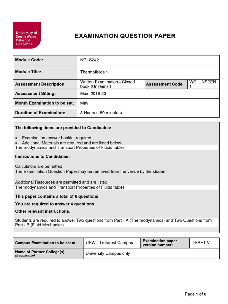 Thermo Exam Paper 2019-20 | Download Free PDF | Fluid Dynamics | Heat