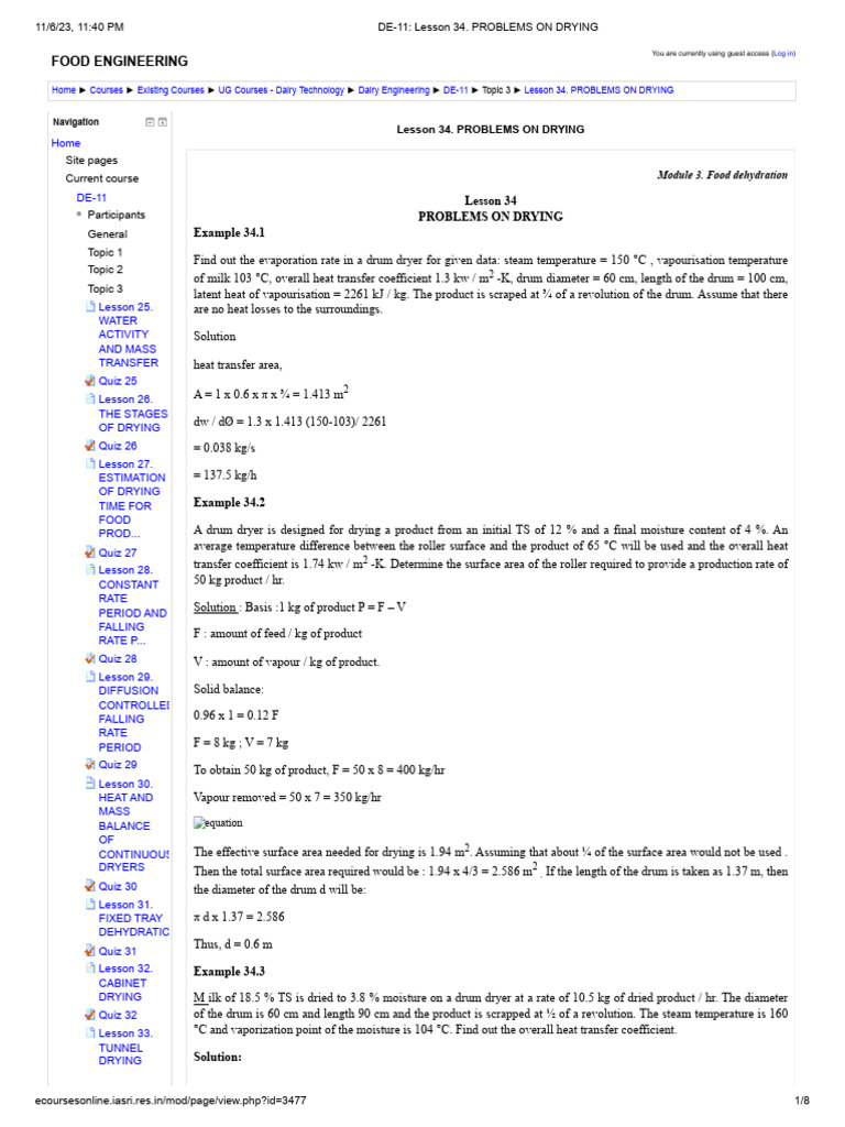 DE-11 - Lesson 34. PROBLEMS ON DRYING | PDF | Humidity | Clothes Dryer