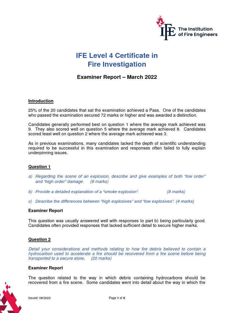 IFE Level 4 Fire Investigation Exam Report | PDF | Combustion | Fires
