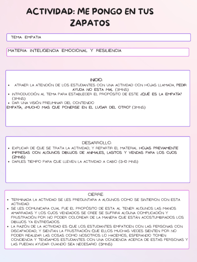 Empatía: Actividad "Me Pongo en Tus Zapatos" | PDF | Artes del Lenguaje ...