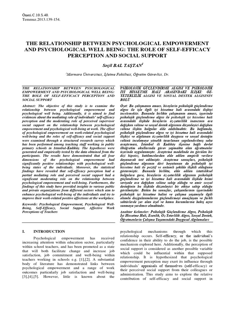 The Relationship Between Psychological Empowerment and Psychological Well Being: The Role of ...