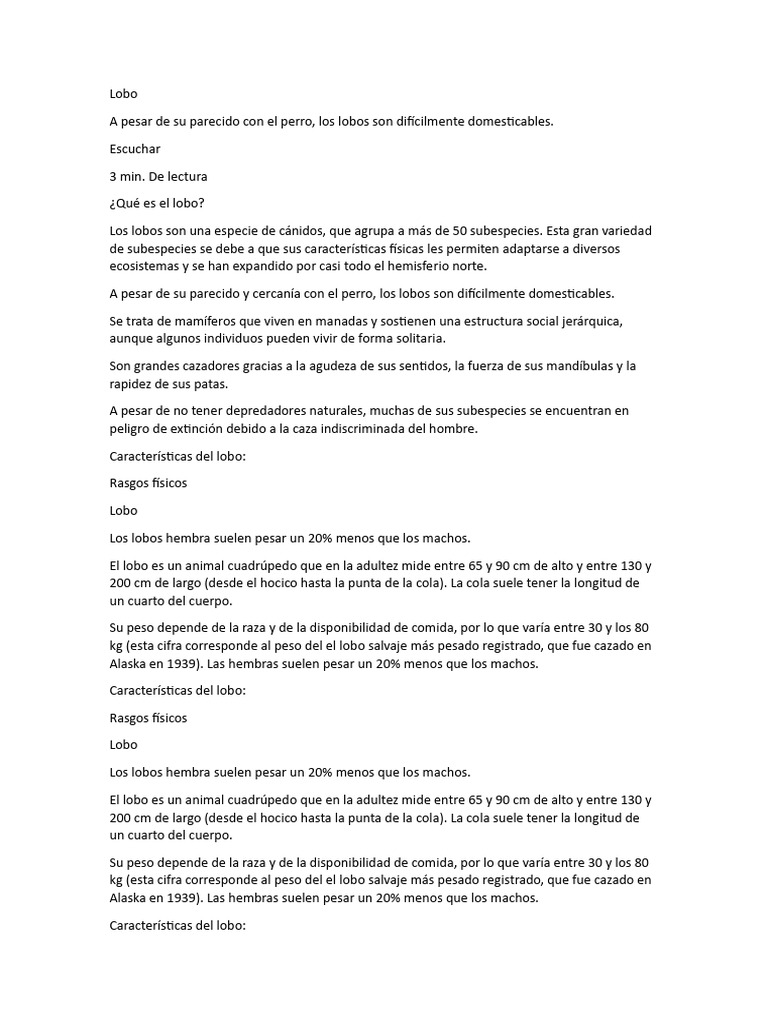 Características del lobo y su hábitat | PDF | Mamíferos | Organismos