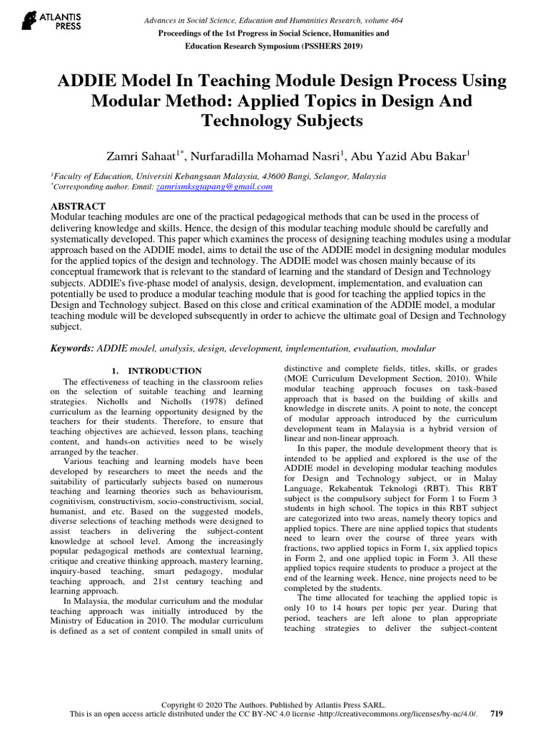 ADDIE Model in Teaching Module Design Process Usin | PDF | Learning ...