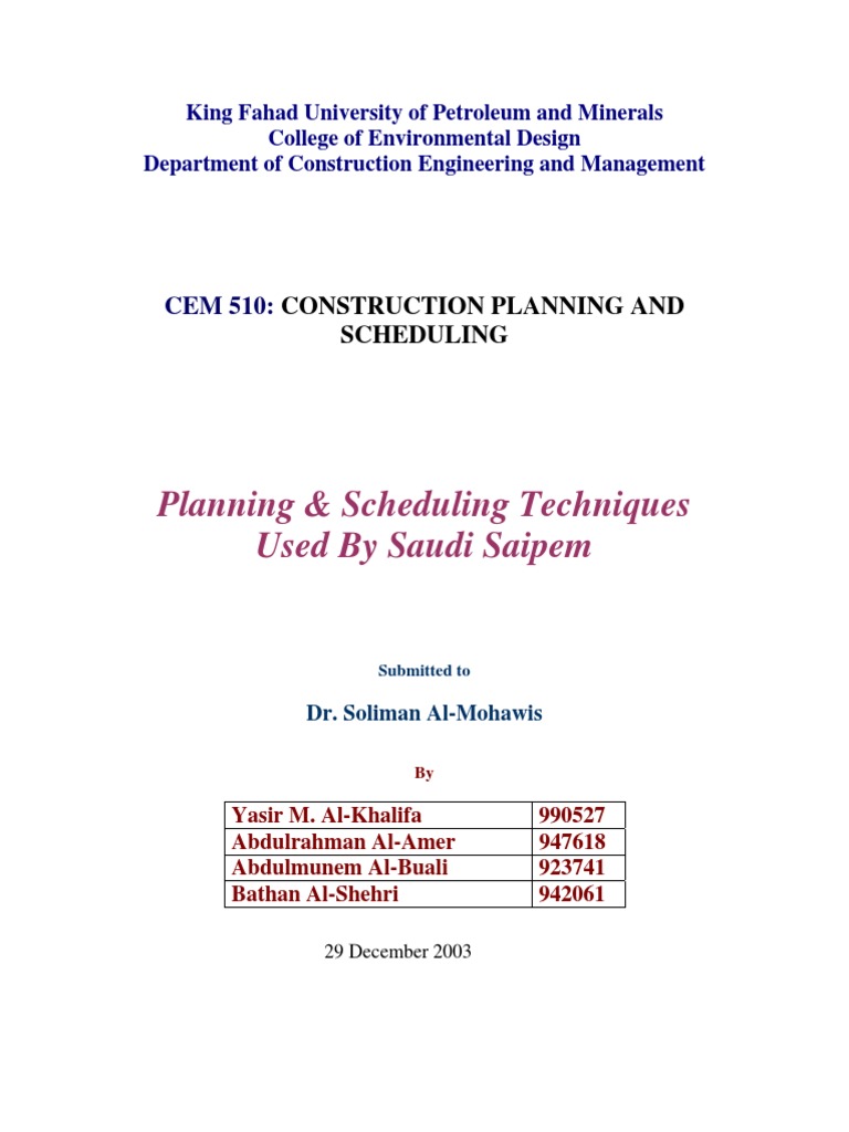 CEM510 Planning & Scheduling Saipem | PDF | Project Management | Construction Management