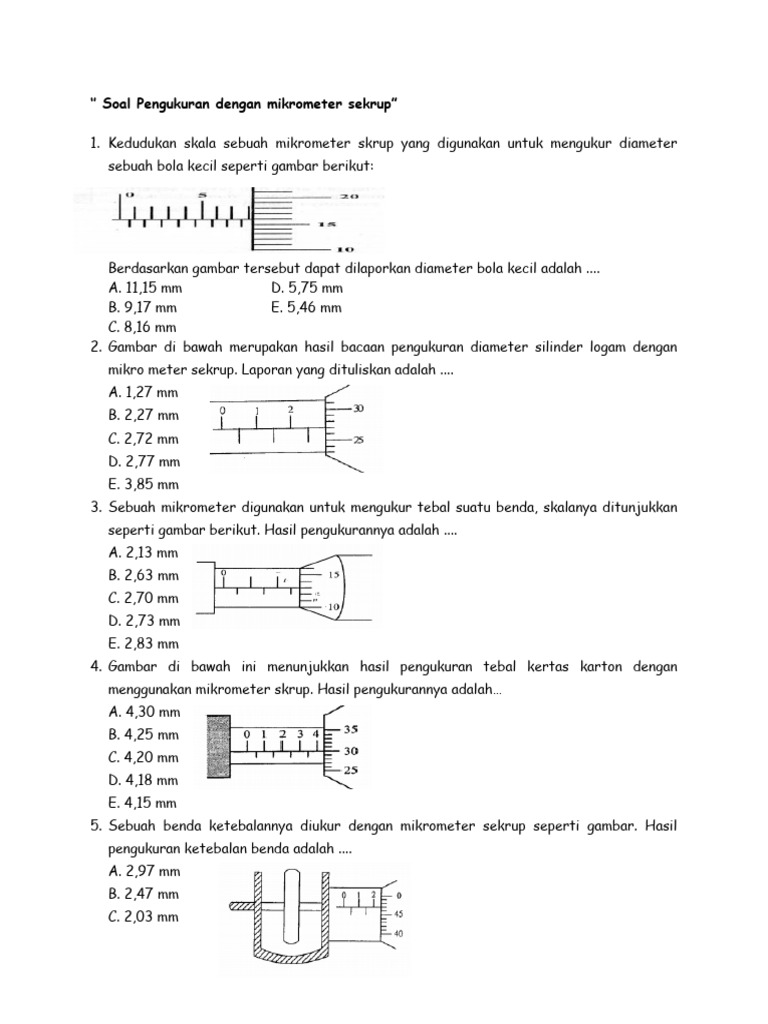 Soal Pengukuran Mikrometer dan Jangka Sorong | PDF