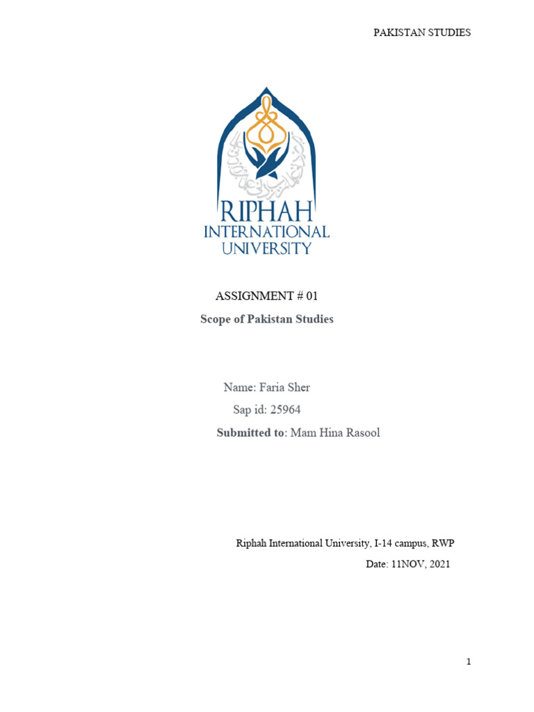 Faria Sher Pak Studies Assignment | PDF | Pakistan