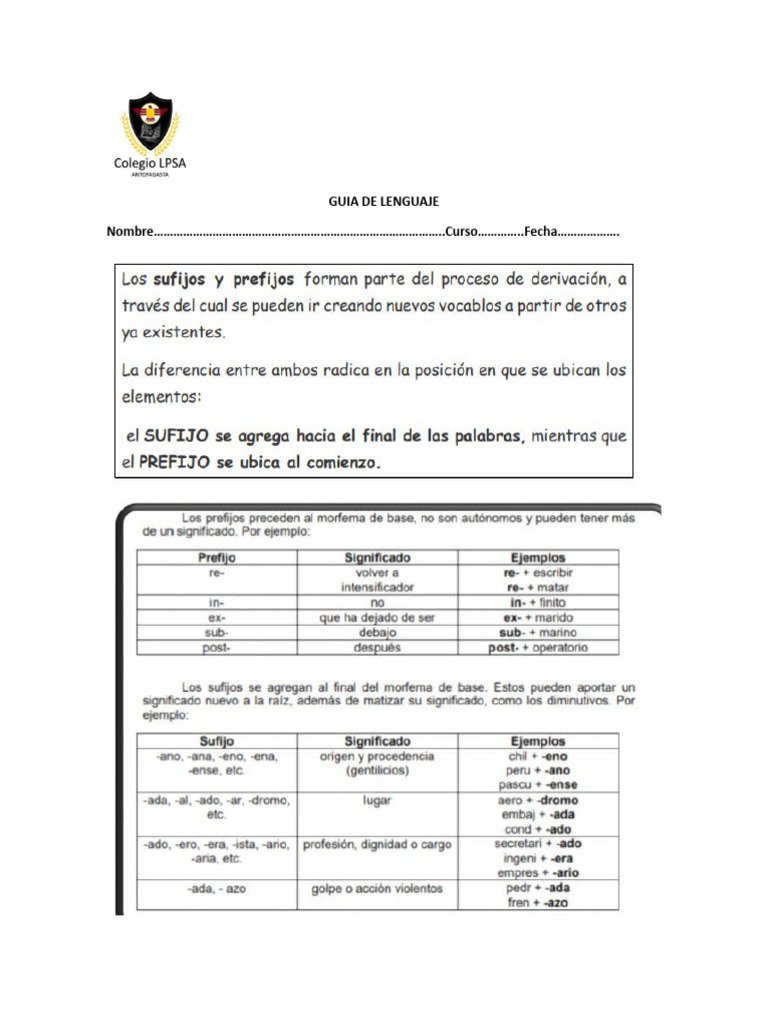 Guia de Lenguaje Sufijos | PDF