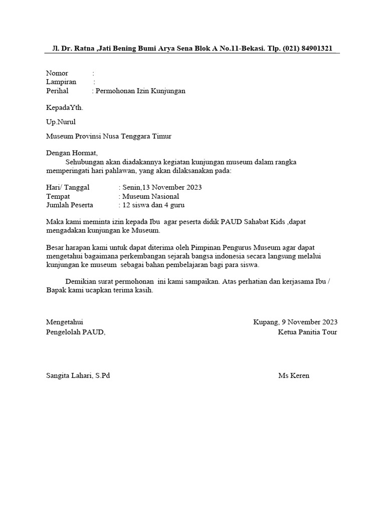 Surat Permohonan Ijin PAUD | PDF