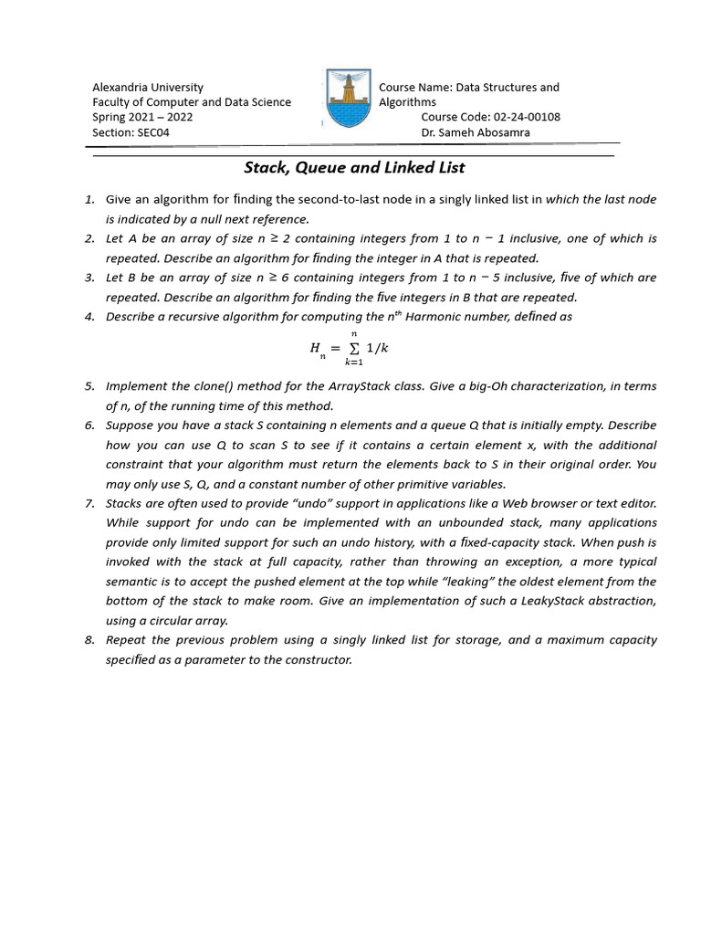 SEC04 - Queue, Stack and Linked Lists | PDF SEC04 - Queue, Stack and Linked Lists | PDF